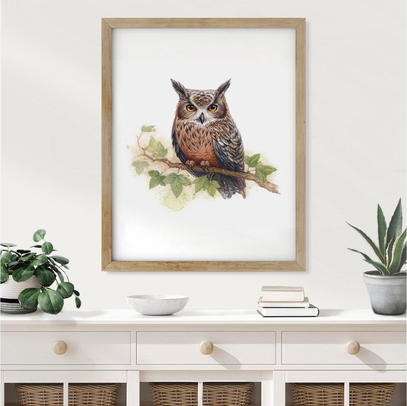 Great Horned Owl Watercolor Painting, Owl Digital Download, Owl on ...
