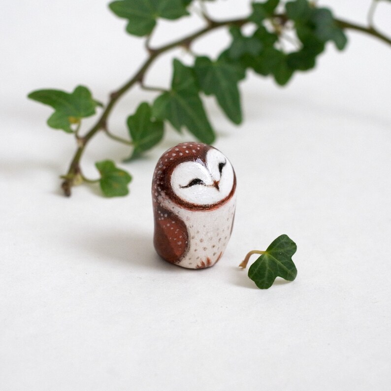 Barn Owl Figurine, Polymer Clay Owl Gift Figurine, Miniature Animals ...