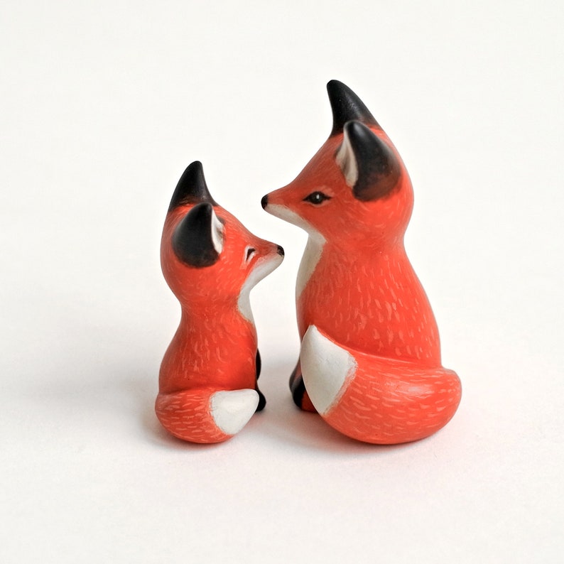 Red Fox Figurine, Clay Fox Figurine Desk, Fox Family, Fox Sculpture ...