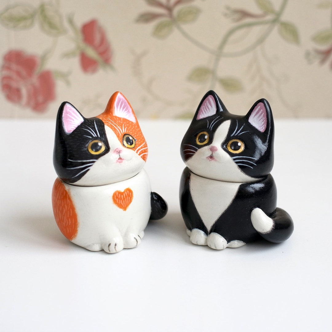 Cute Cat Figurine, Calico Cat Figurine, Tuxedo Cat Figure - Etsy