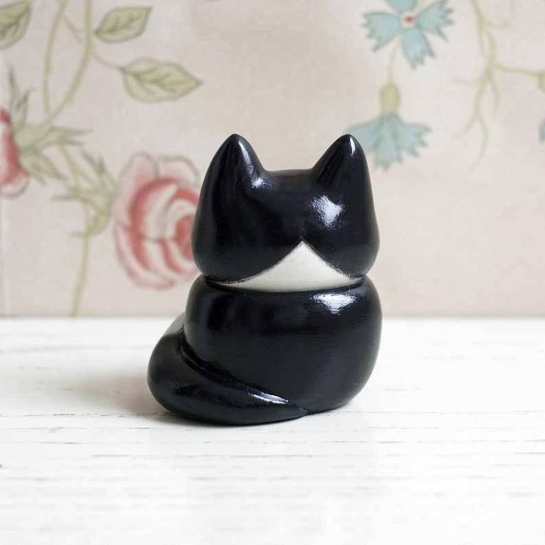 Cute Cat Figurine Ceramic, Calico Cat Figurine, White and Black Cat ...