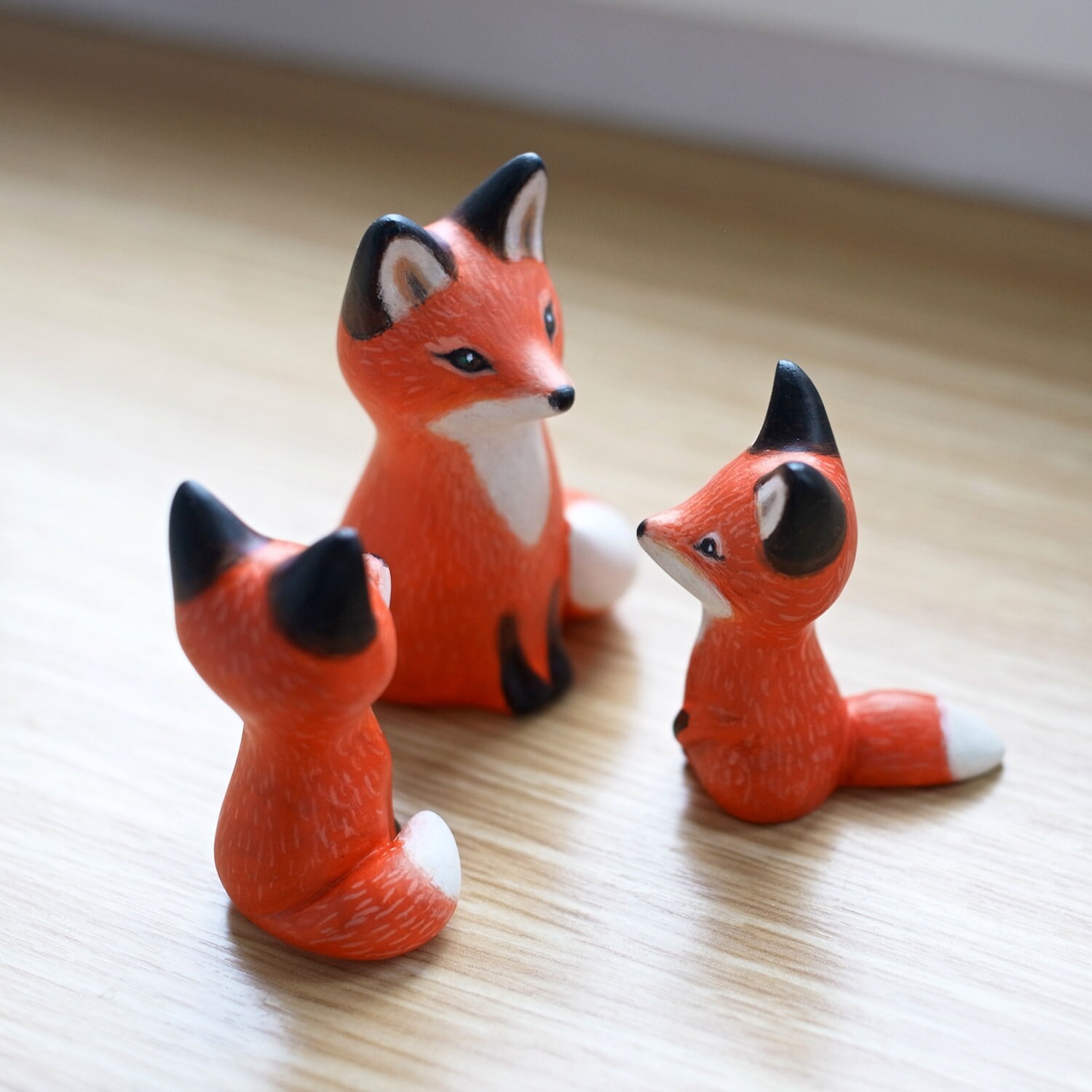 Red Fox Figurine, Clay Fox Figurine Desk, Fox Family, Fox Sculpture ...