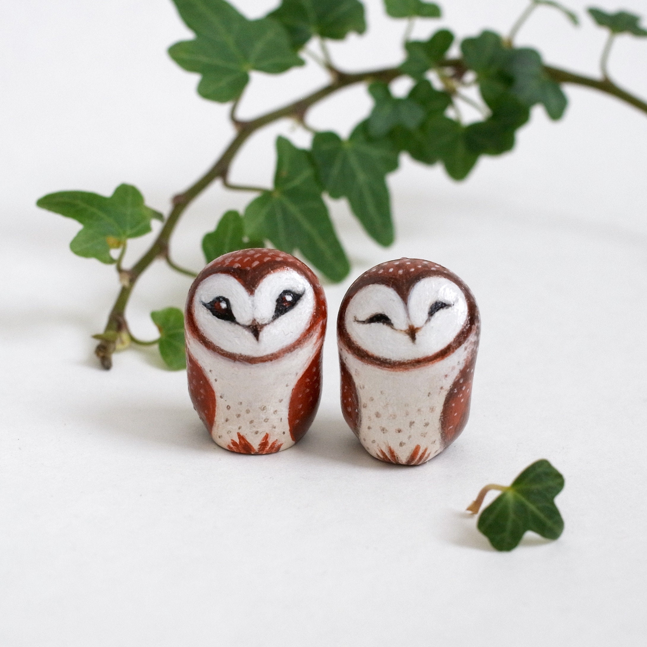 Barn Owl Figurine, Polymer Clay Owl Gift Figurine, Miniature Animals ...