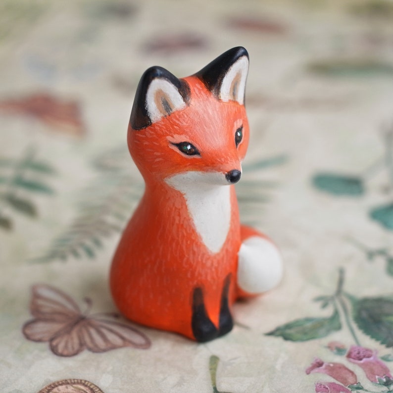 Red Fox Figurine, Clay Fox Figurine Desk, Fox Family, Fox Sculpture ...