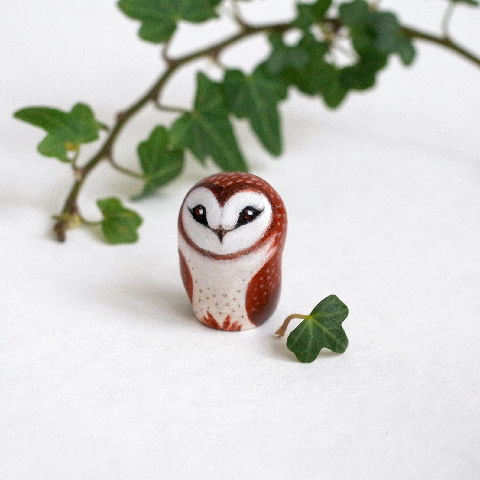Barn Owl Figurine, Polymer Clay Owl Gift Figurine, Miniature Animals ...