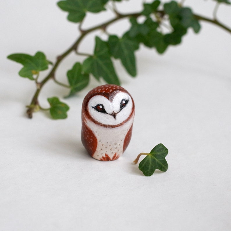 Barn Owl Figurine, Polymer Clay Owl Gift Figurine, Miniature Animals ...