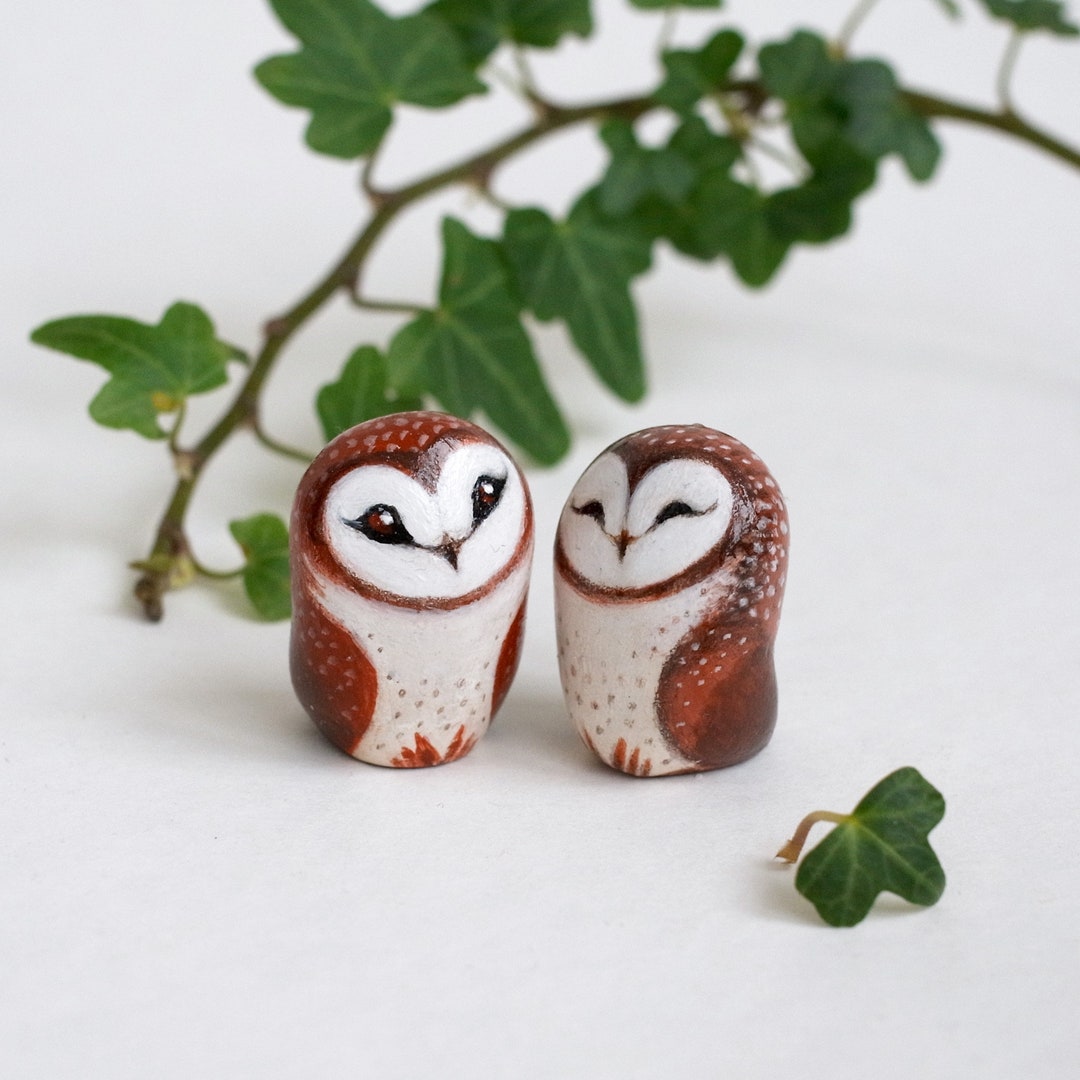 Barn Owl Figurine, Polymer Clay Owl Gift Figurine, Miniature Animals ...