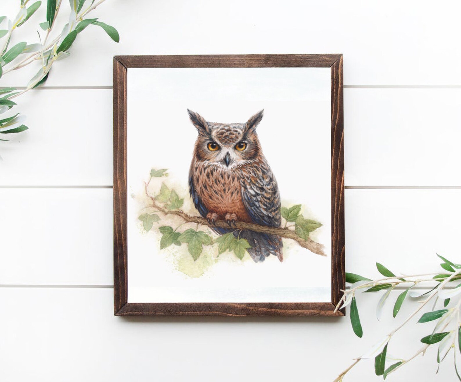 Great Horned Owl Watercolor Painting, Owl Digital Download, Owl on ...