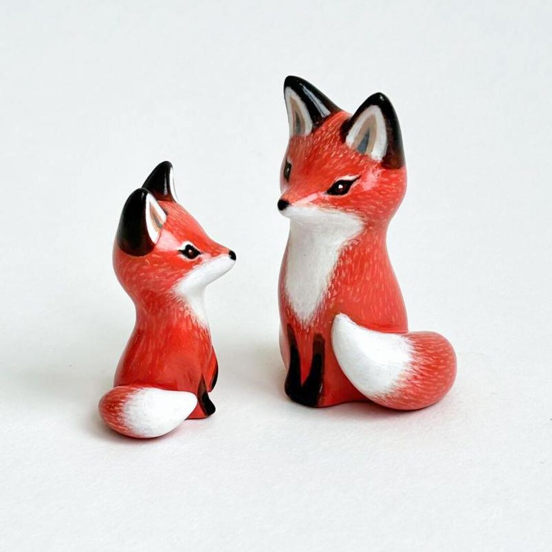 Red Fox Figurine, Clay Fox Figurine Desk, Fox Family, Fox Sculpture ...