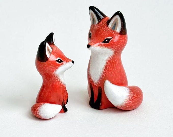 Red Fox Figurine, Clay Fox Figurine Desk, Fox Family, Fox Sculpture ...