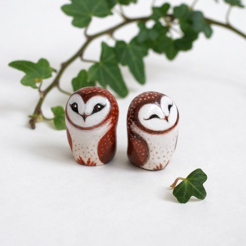 Barn Owl Figurine, Polymer Clay Owl Gift Figurine, Miniature Animals ...