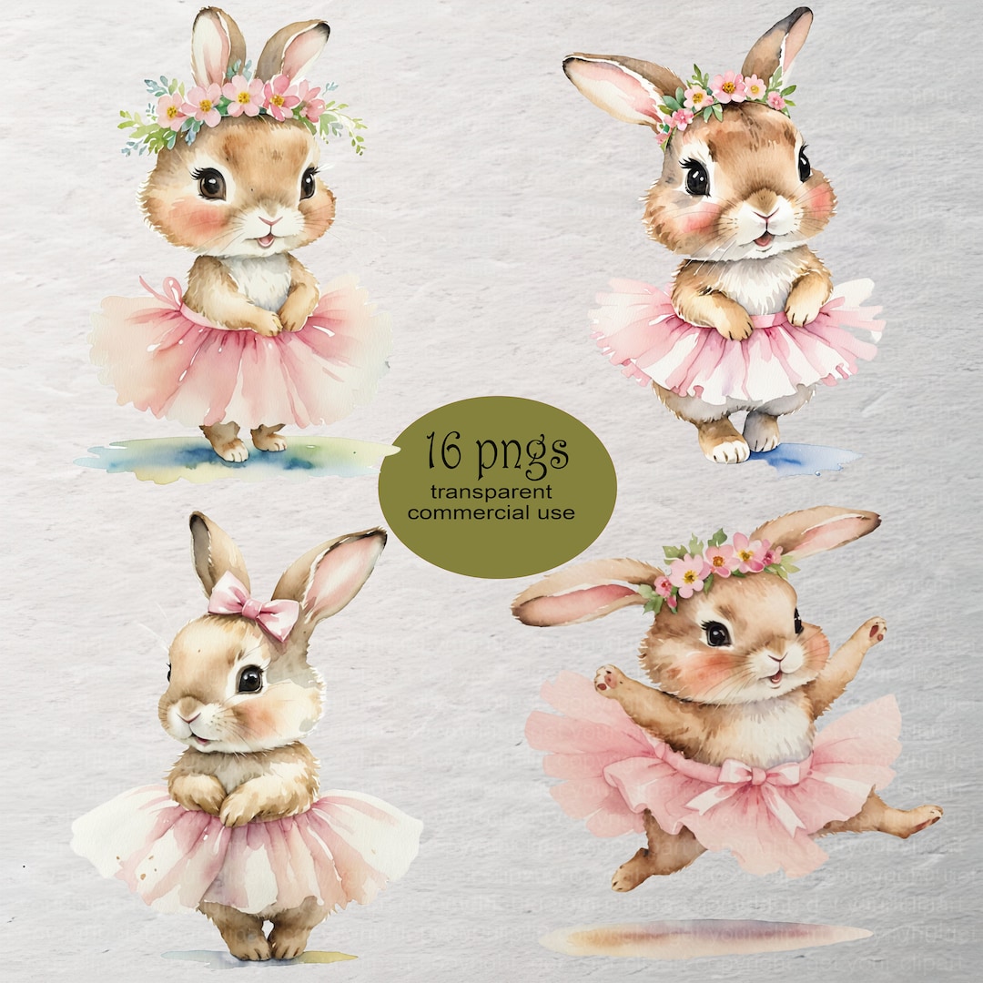 Ballerina Bunny Watercolor Clipart Ballet Rabbit in Tutu, Scrapbooking ...