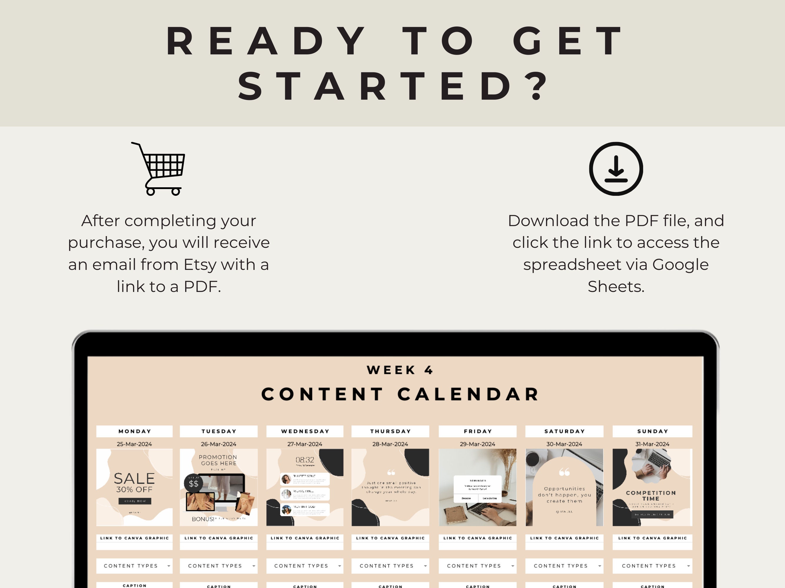 Content Calendar Template, Social Media Content Calendar, Simple ...