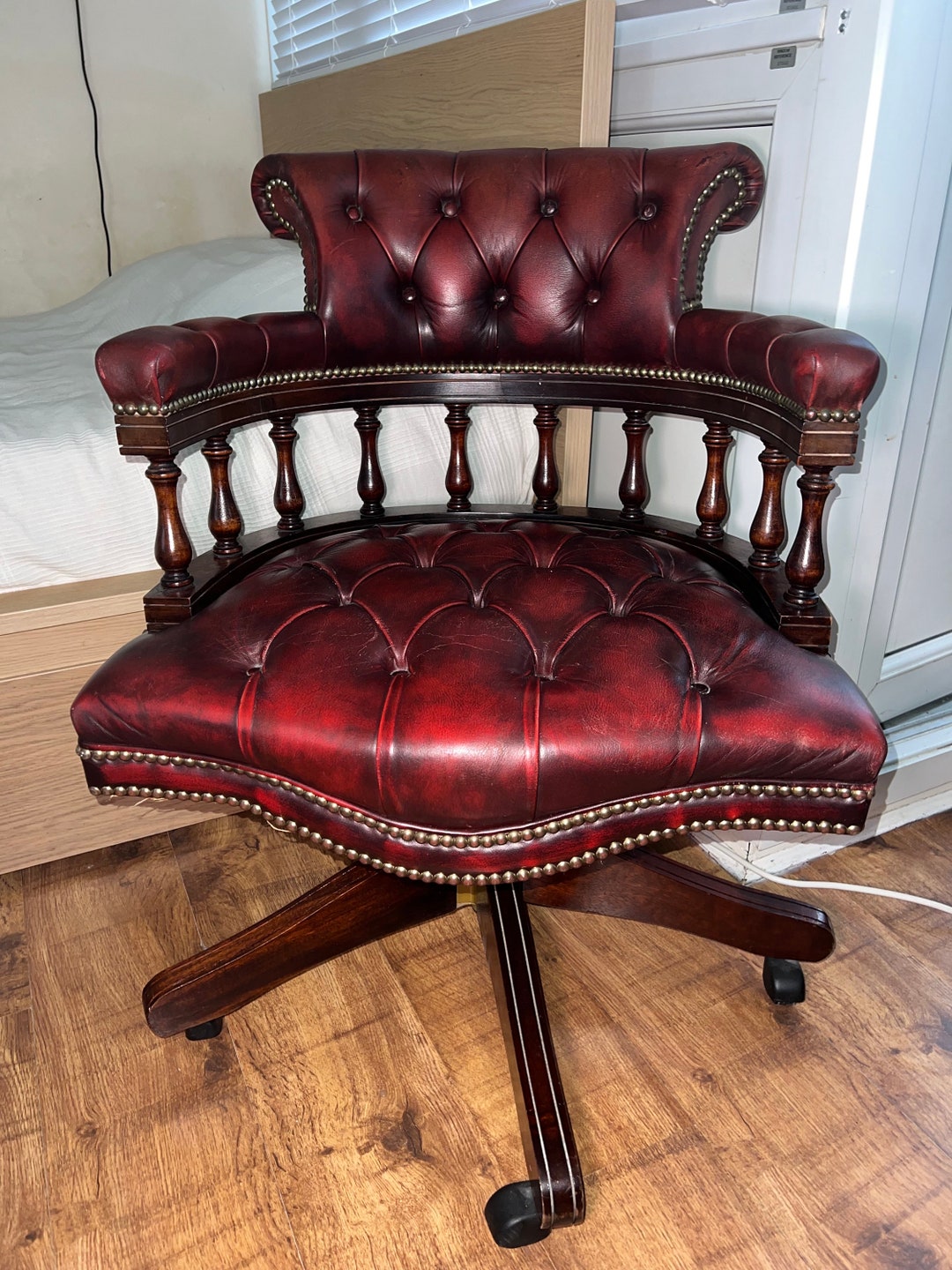Vintage Chesterfield Captain's Swivel Chair Ox Blood Leather - Etsy