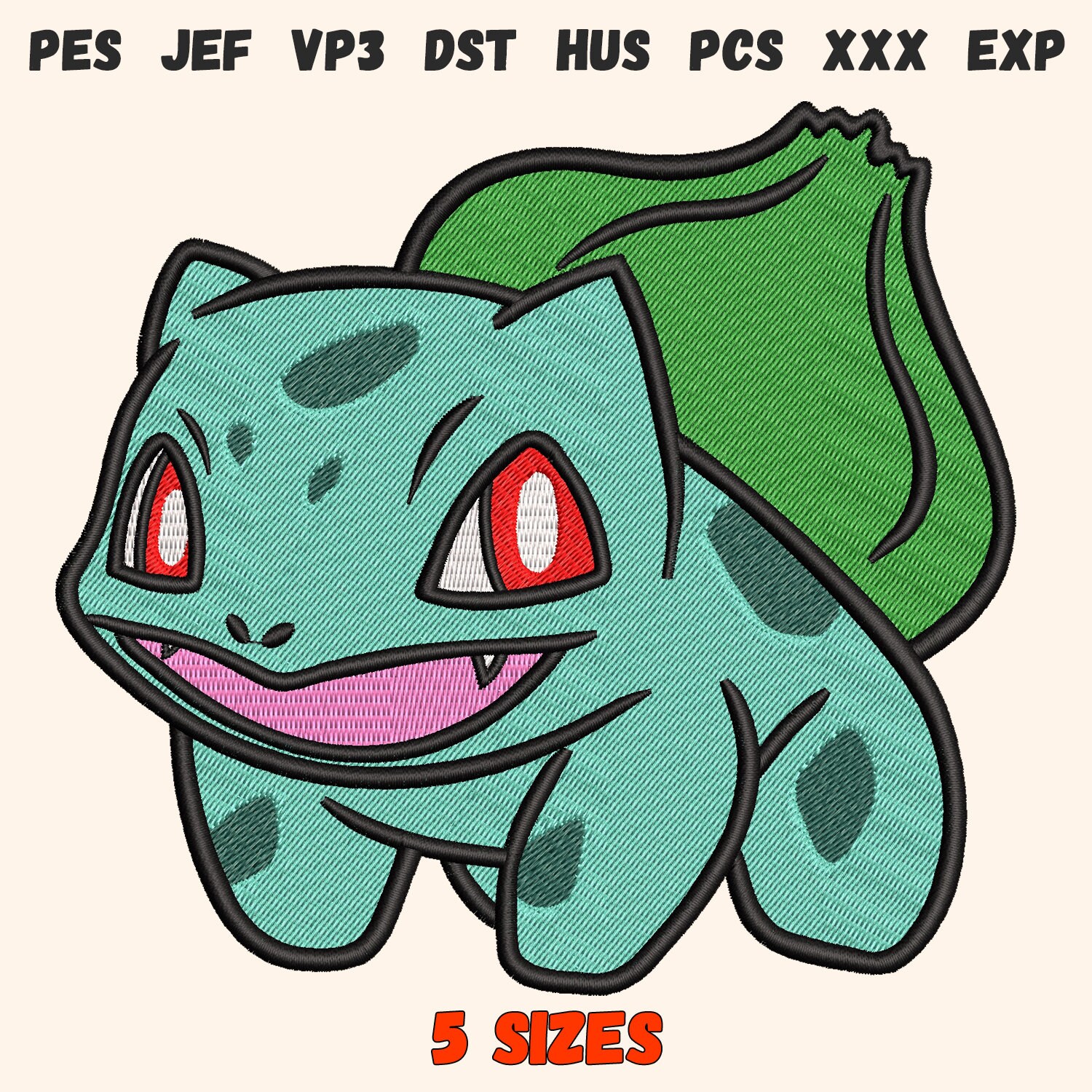 Pokemon Bulbasaur Digital Embroidery Machine Files. Pokemon Bulbasaur ...