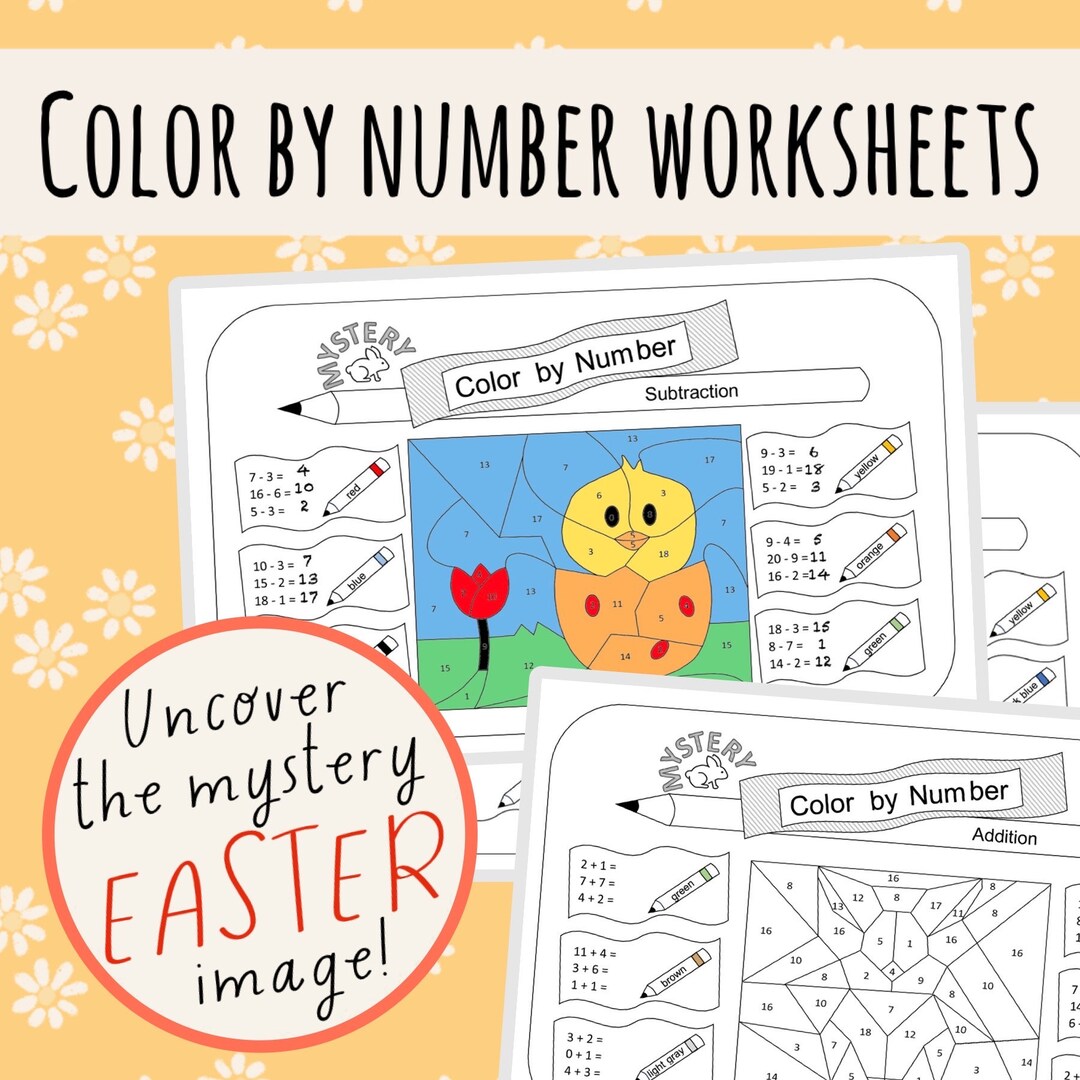 Math Easter-themed Worksheets Mystery Color by Number - Etsy