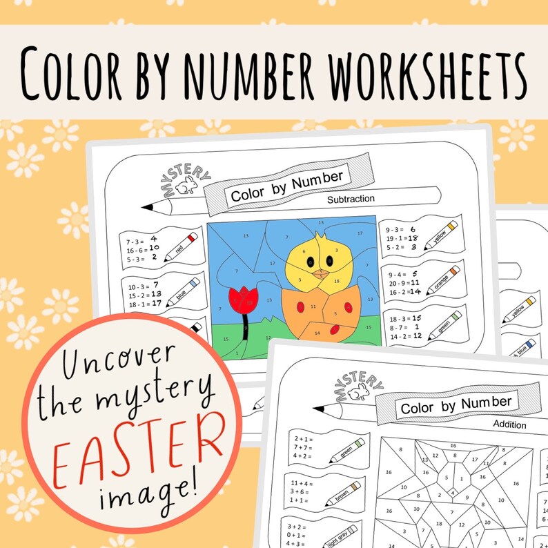 Math Easter-themed Worksheets Mystery Color by Number - Etsy