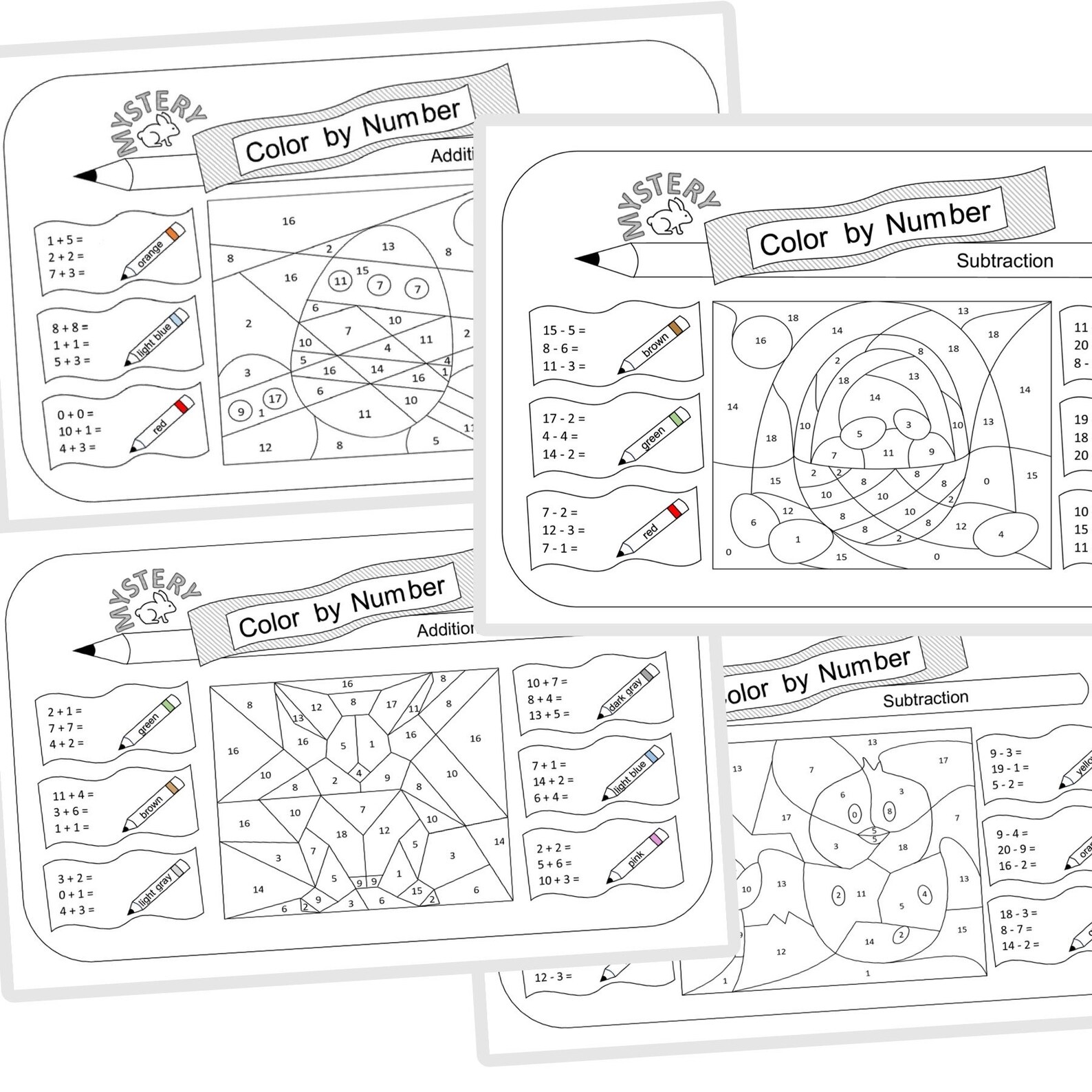 Math Easter-themed Worksheets Mystery Color by Number - Etsy