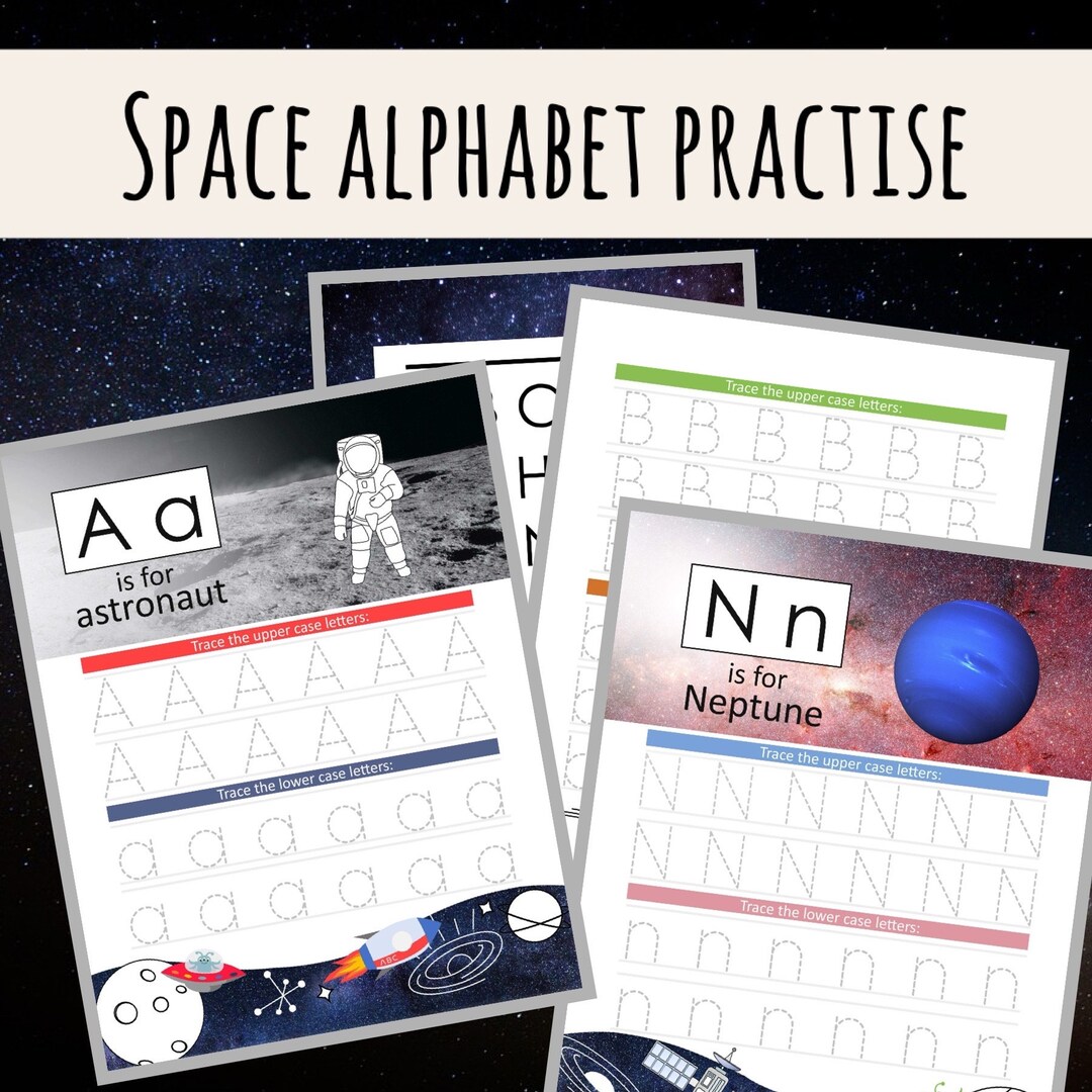 Space-themed Alphabet Practise Worksheets Upper & Lower Case - Etsy