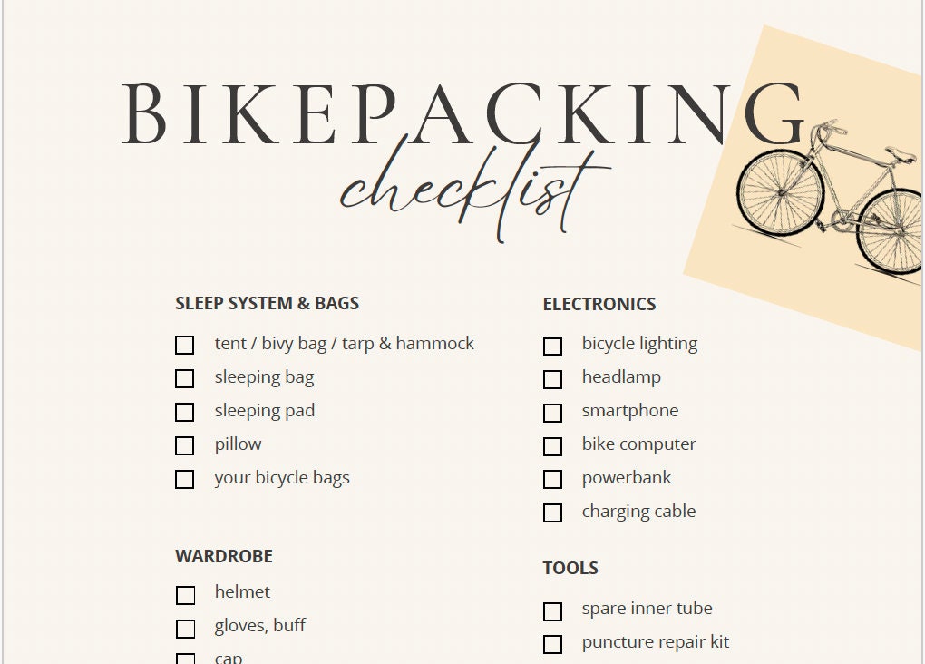 Bikepacking Checklist All You Need for Travelling by Bike - Etsy