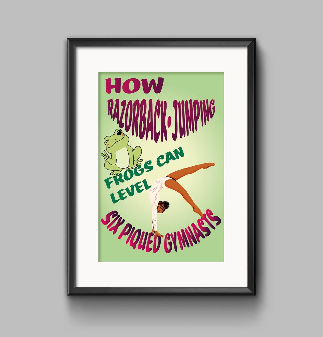Pangram Poster, Fun Gymnastics Wall Art, Jumping Frog Illustration ...