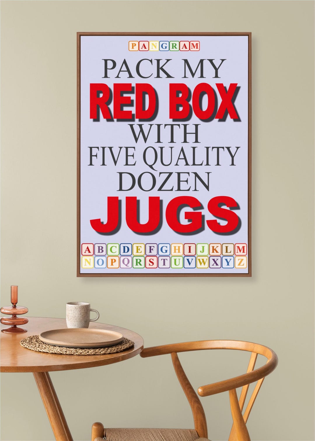 Pangram Poster, Pack My Red Box, Five Dozen Quality Jugs, Colorful ...