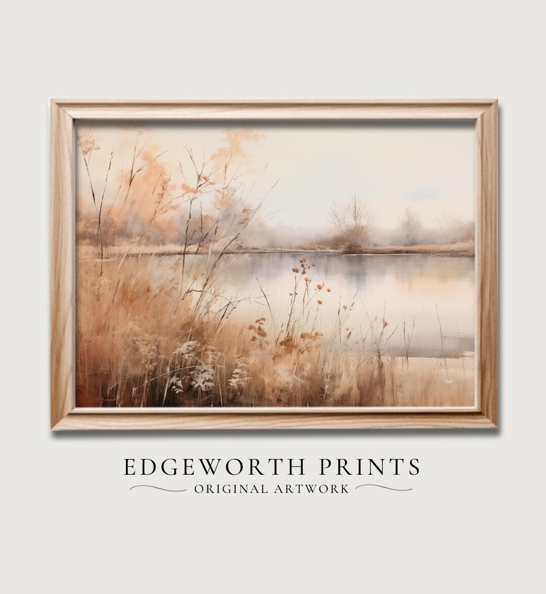 Reeds and Water Landscape PRINTABLE, Neutral Minimalist Vintage Country ...