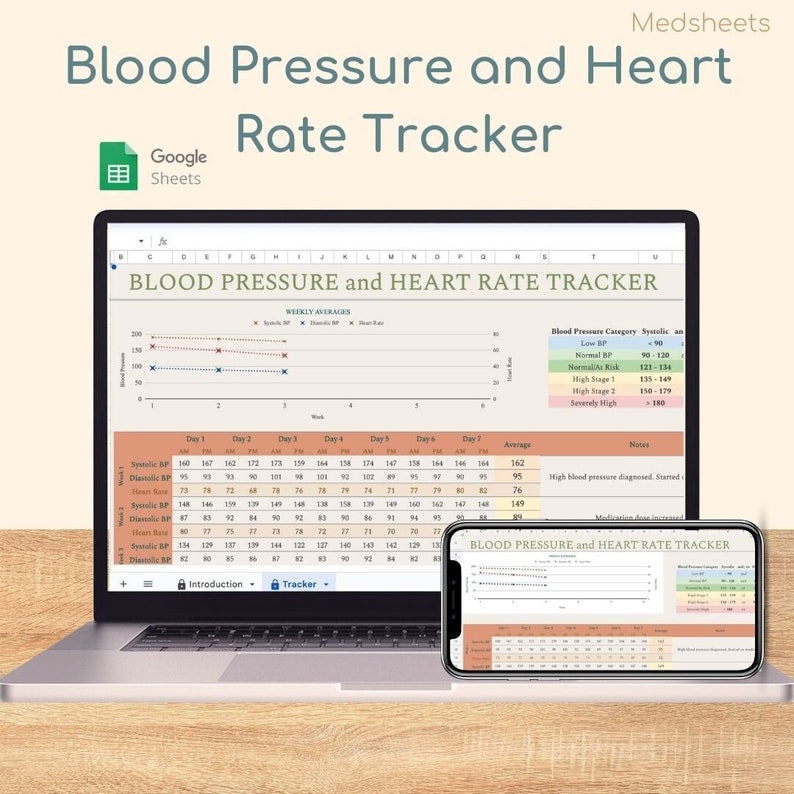 Blood Pressure and Heart Rate Tracker (google Sheets Download) - Etsy