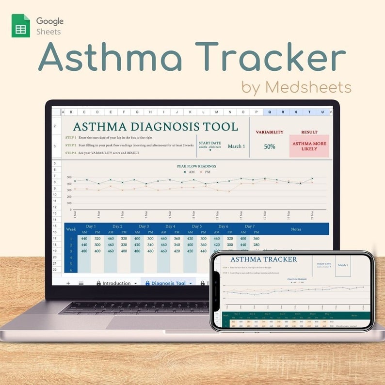 Asthma Tracker and Diagnosis Tool Spreadsheet (google Sheets Download) - Peak Flow Diary - Etsy
