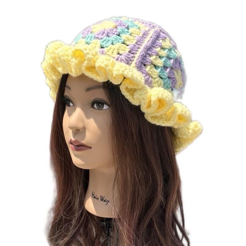 Crochet- Granny Square Ruffled Hats - Etsy