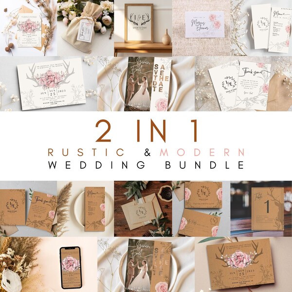Wedding Invitation Rustic Bundle Template - Etsy