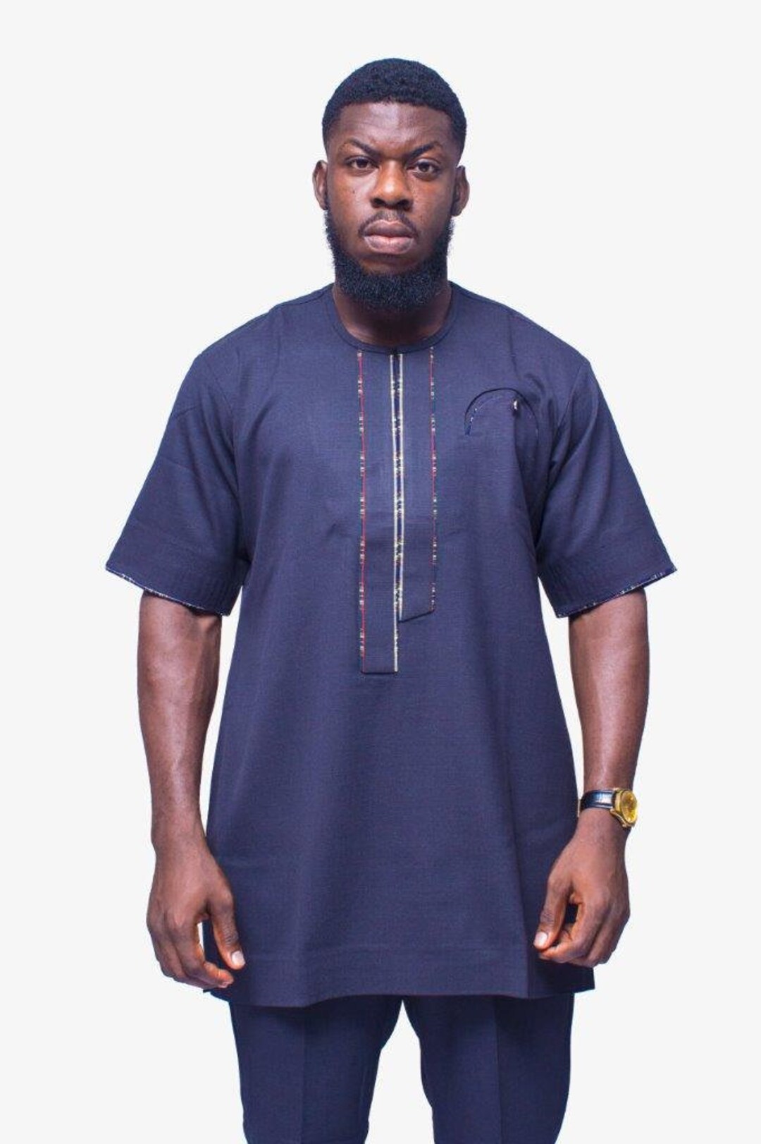 Blue African Men's Suit With Madras Pattern Trimming - Etsy