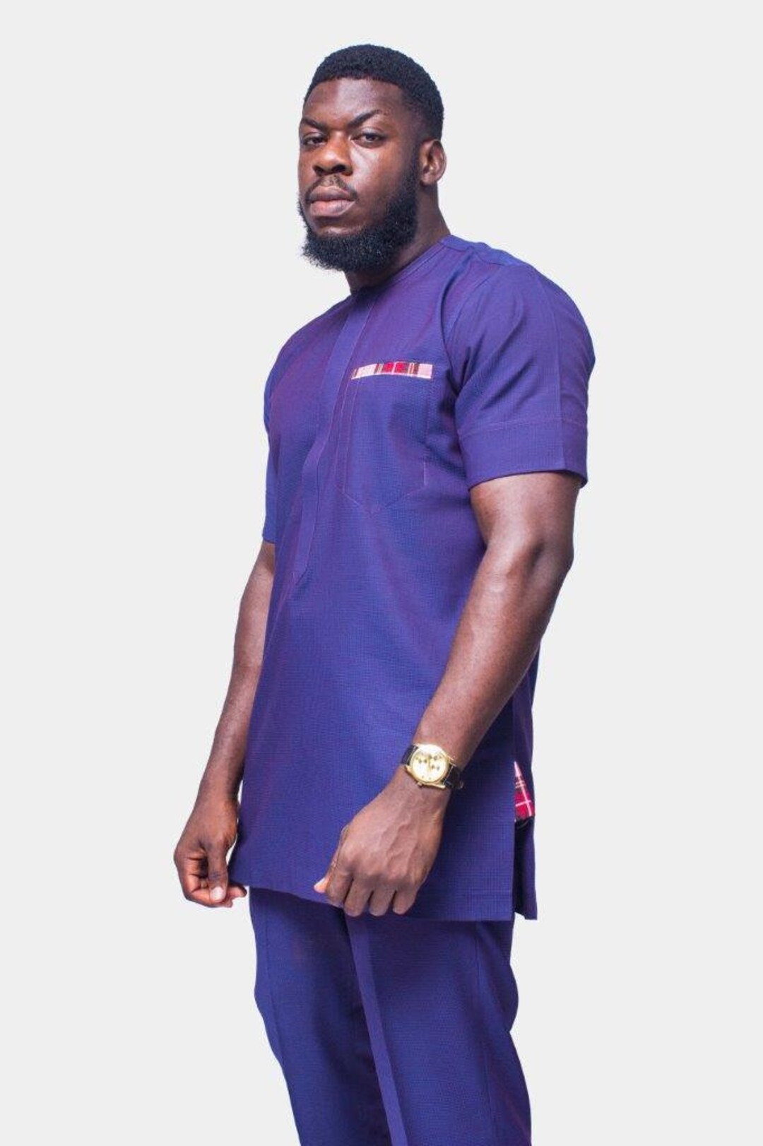 Blue African Men's Suit With Madras Pattern Trimmings - Etsy