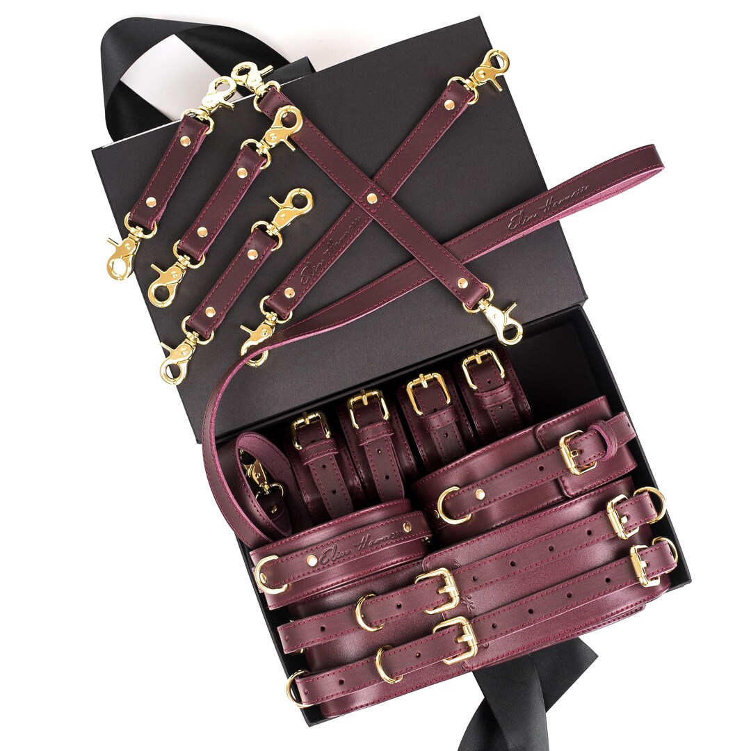 6-piece Bondage Set in Black Leather: Submissive Kit With Wrist & Ankle ...