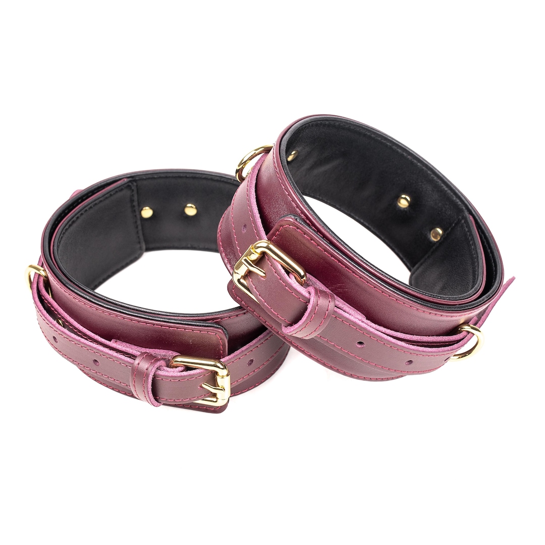 Burgundy Leather Thigh Cuffs, Thigh Garters – Adjustable, Handmade ...