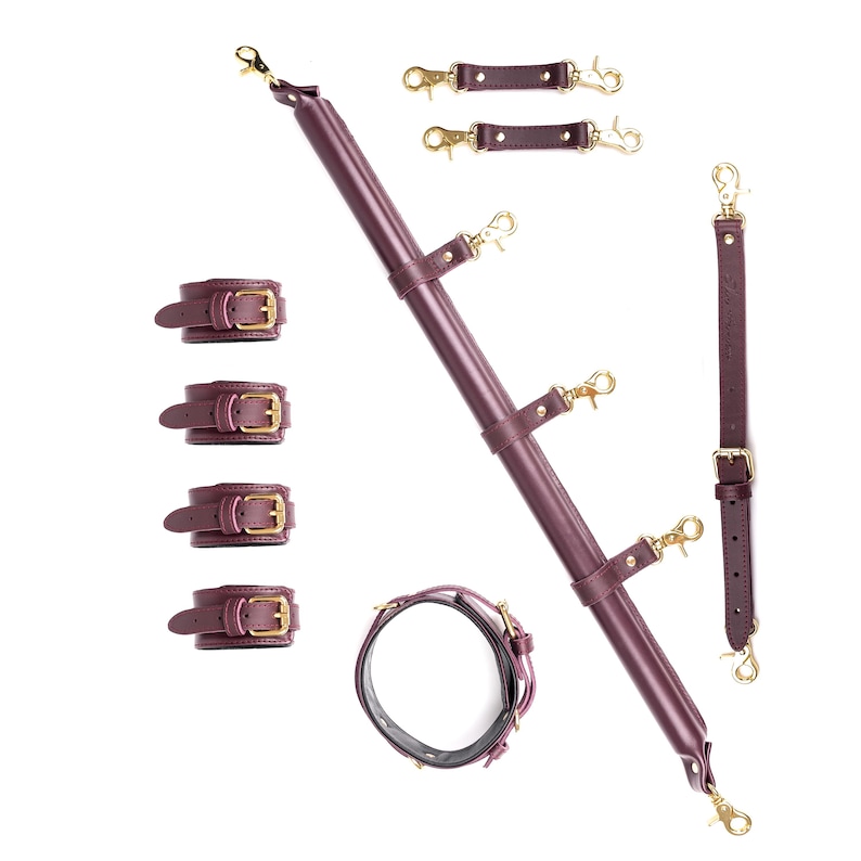 Leather Spreader Bar Restraint Kit | Cuffs & Collar Bondage Set - Etsy