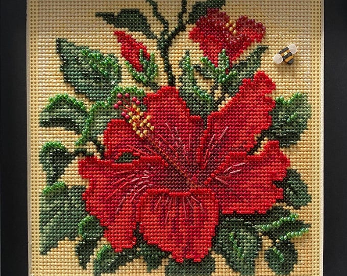 Hibiscus Flowers Cross-stitch, Completed Cross-stitch, Framed Cross ...