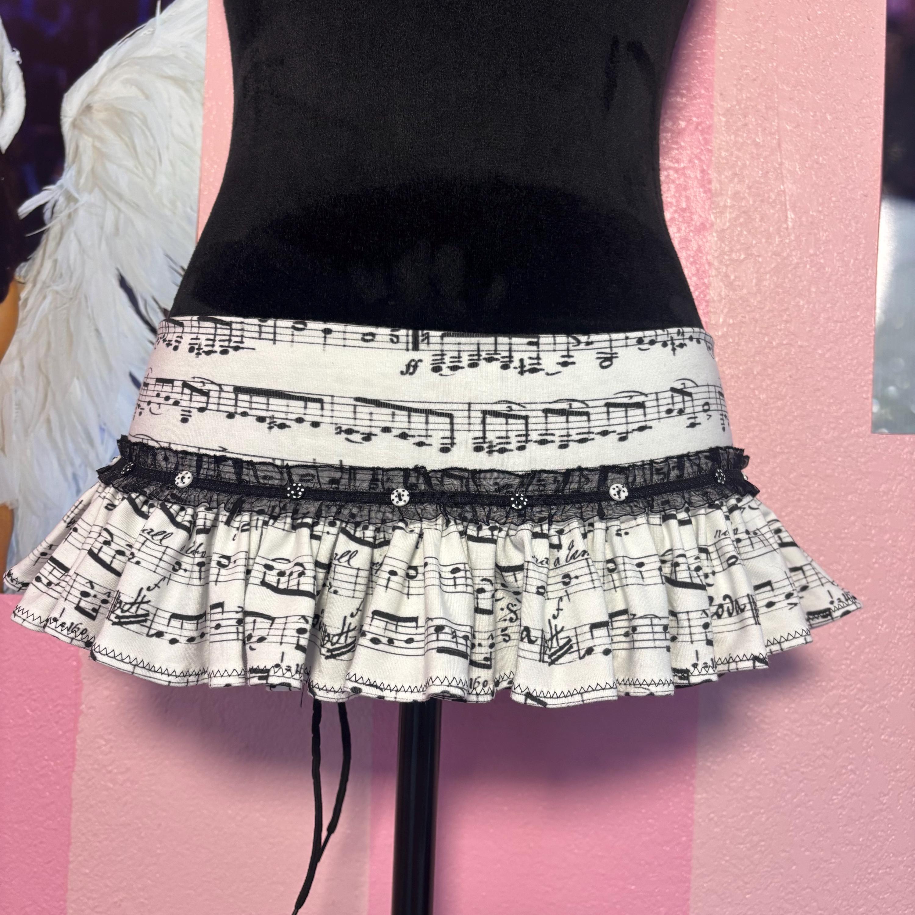 Handmade Musical Note Mini Skirt With Ruffles and Black Lace Trim - Etsy