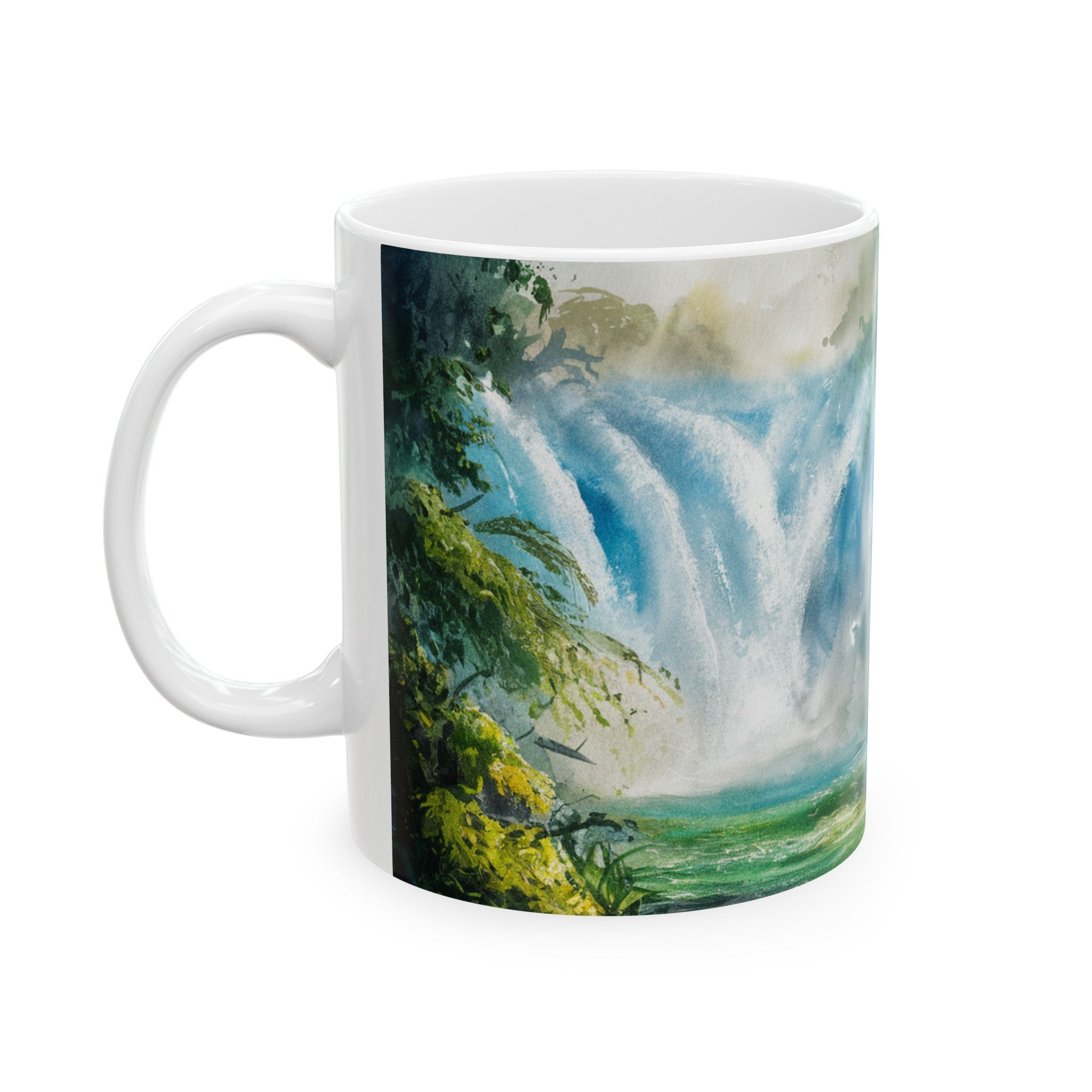 Watercolor Rainforest Waterfall Coffee Mug, Waterfall in Nature Mug ...