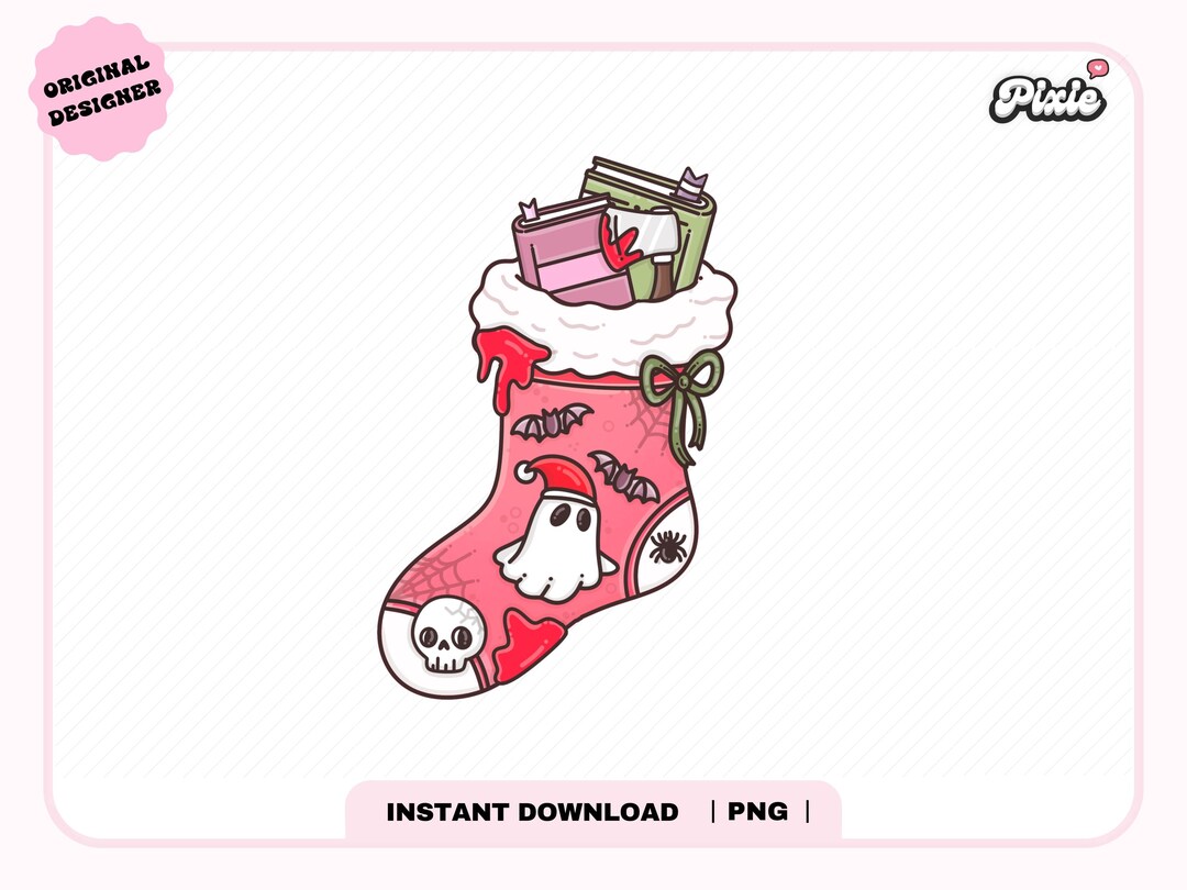 Horror Book Christmas Stocking Sock PNG, Cute Trendy True Crime Horror ...
