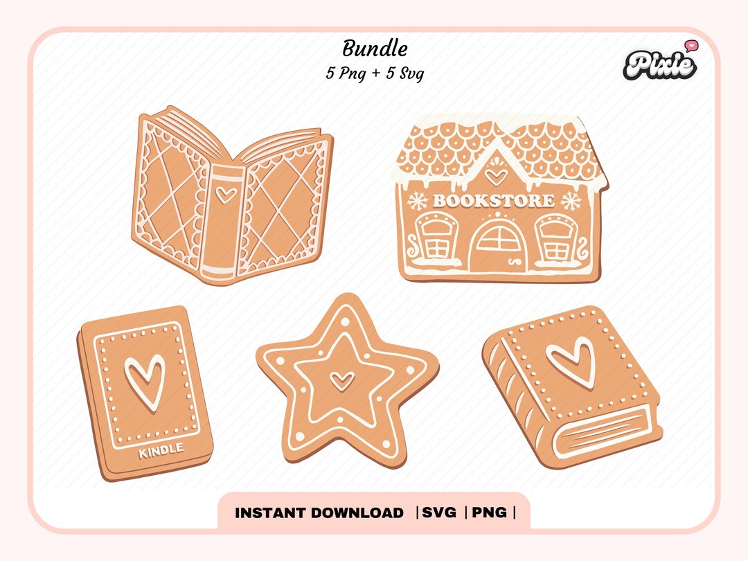 Bookish Christmas Gingerbread Cookies SVG PNG Bundle, Cute Trendy ...