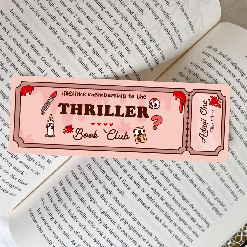 Thriller Book Club Ticket Bookmark PNG, Cute Trendy Aesthetic Horror ...