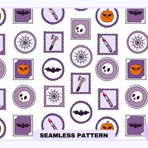 Horror Thriller Book Stamps Seamless Pattern PNG JPG, Cute Trendy ...