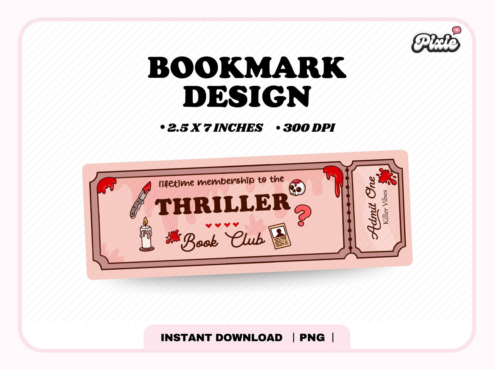 Thriller Book Club Ticket Bookmark PNG, Cute Trendy Aesthetic Horror ...
