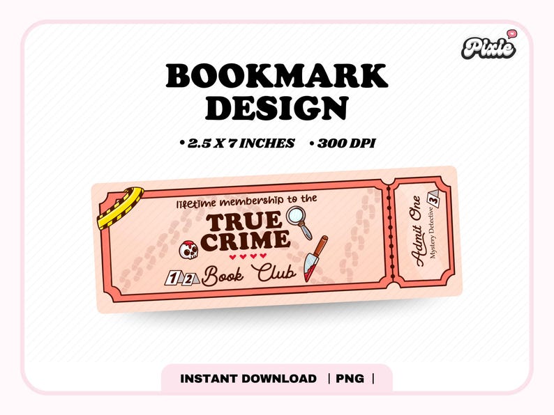 True Crime Book Club Ticket Bookmark PNG, Cute Trendy Aesthetic Horror ...