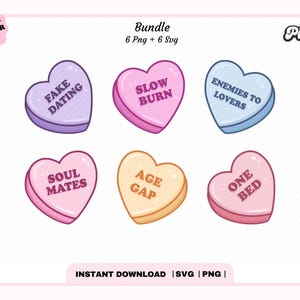 Candy Heart Book Tropes Bundle SVG PNG, Cute Trendy Popular Romance ...