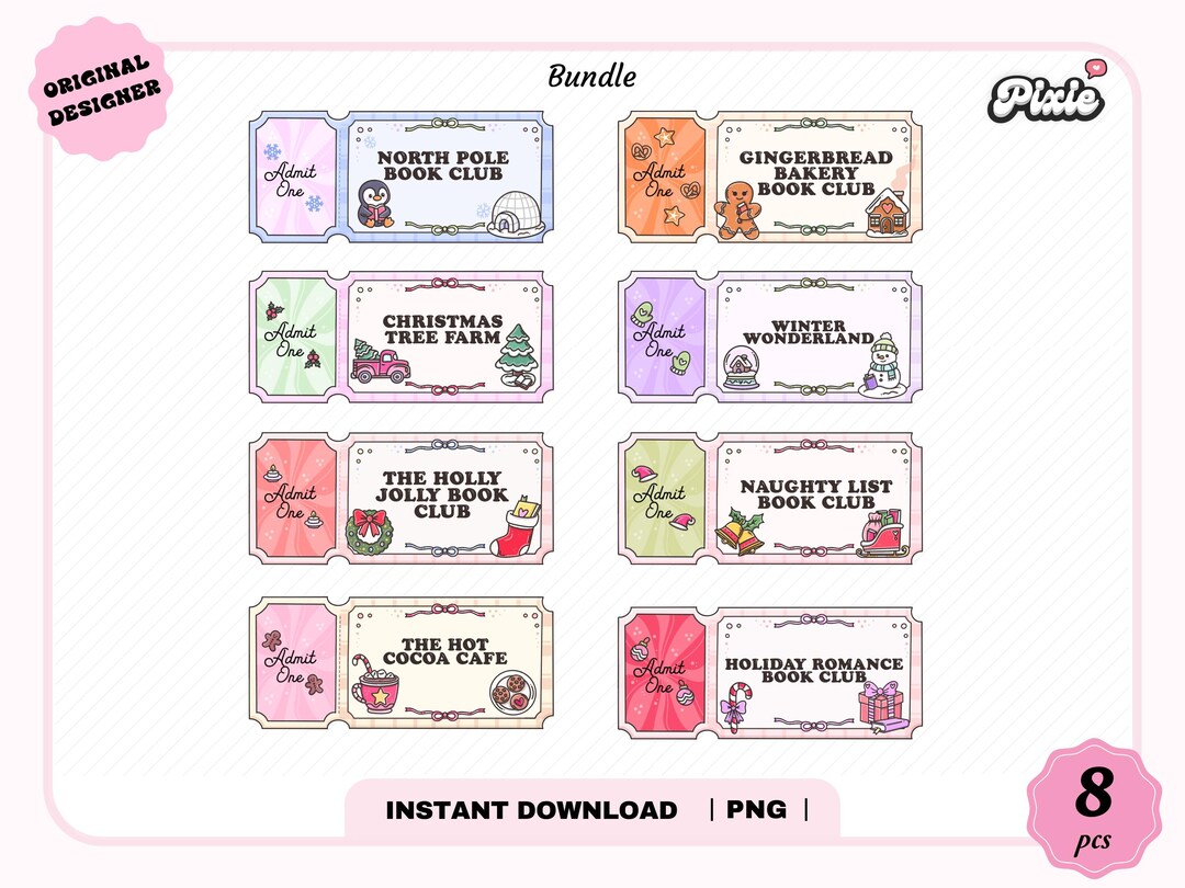 Bookish Admit One Ticket Bundle PNG, Cute Trendy Christmas Winter ...