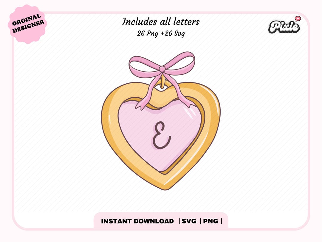 Initial Heart Locket Letters SVG PNG, Cute Trendy Aesthetic Custom ...