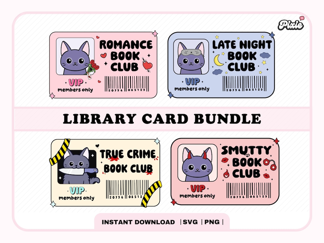Library Card Bundle SVG PNG, Cute Trendy Aesthetic Popular Bookish ...