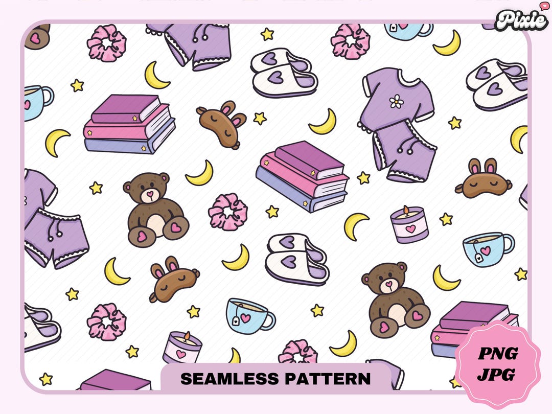 Late Night Reader Books Seamless Pattern PNG JPG, Cute Trendy Popular ...